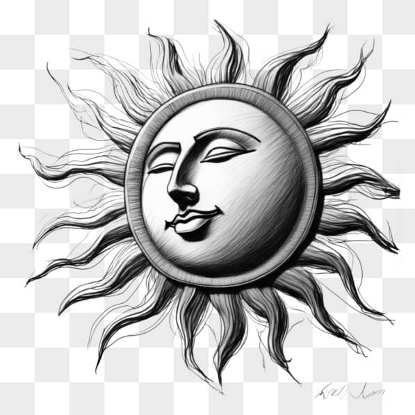 Download Zwart-wit tekening van de zon Schetsen online op Creative Fabrica