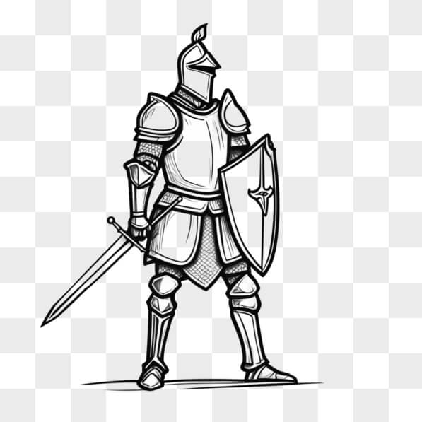 Download Black-and-White Drawing of Armored Knight Sketches Online ...