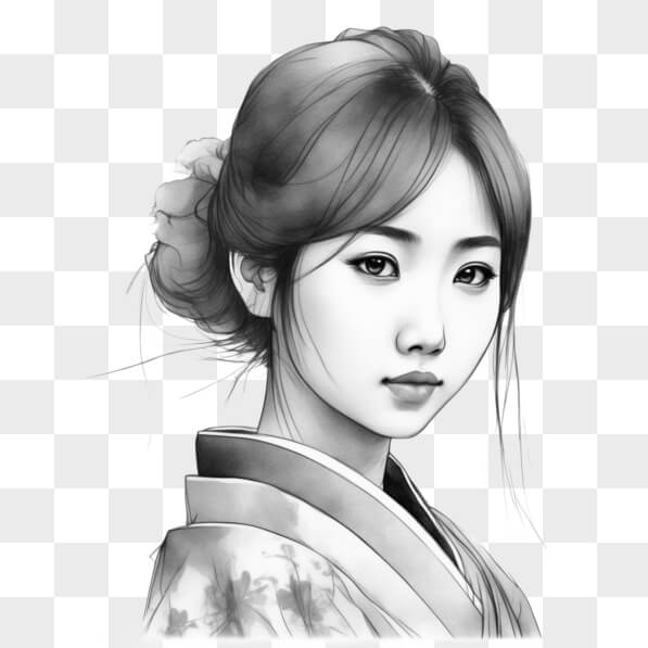 Download Asian Woman in Traditional Attire Drawing Sketches Online ...