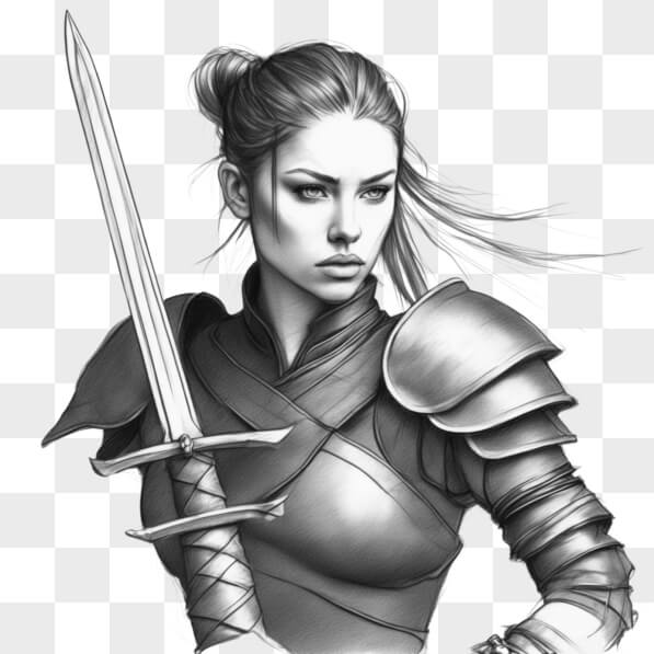 Descarga Dibujo en Blanco y Negro de una Guerrera Femenina con Armadura ...