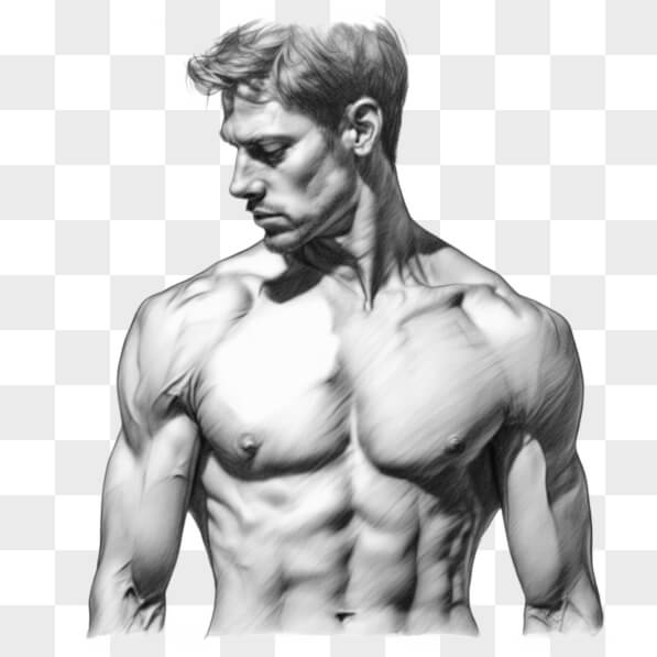 Download Black and White Drawing of a Man with Unbuttoned Shirt ...