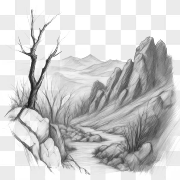 Download Mountain Scene Drawing in Pencil Sketches Online - Creative ...