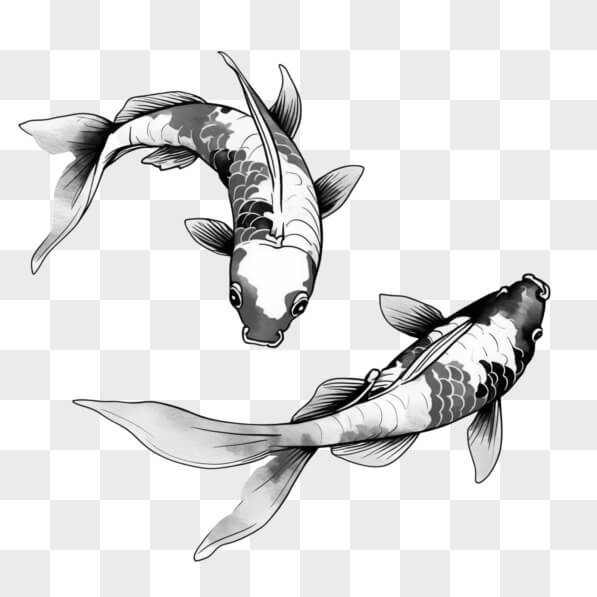 Download Two Koi Fish Swimming in Japanese Calligraphy Style Sketches ...