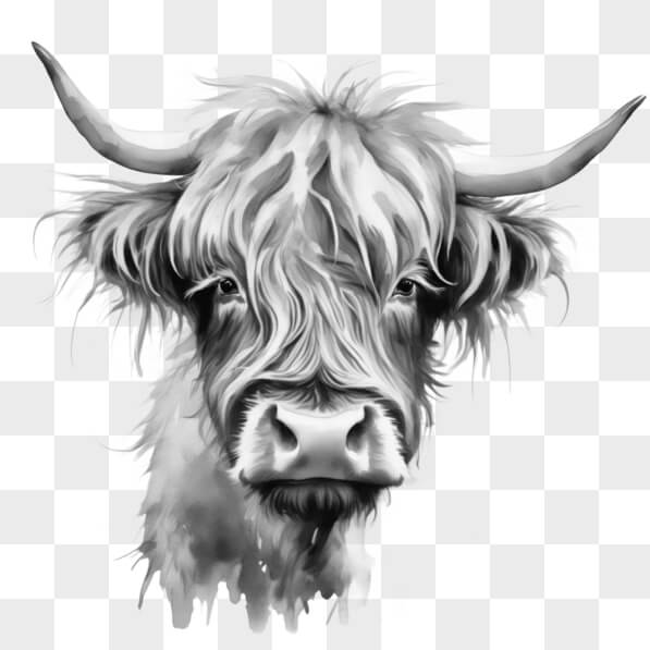 Download Black and White Drawing of Highland Cow's Head Sketches Online ...