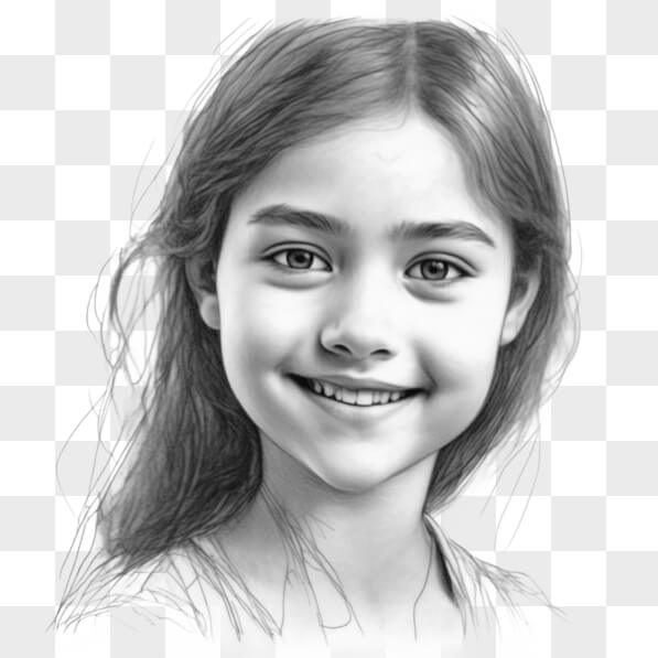 Descarga Dibujo en Blanco y Negro de una Niña Sonriente con Pelo Largo Bocetos En Línea ...