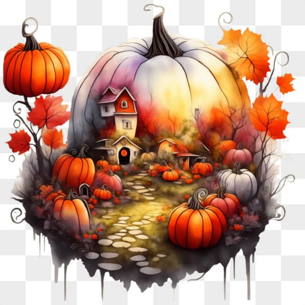 Download Autumn Pumpkin in Vibrant Landscape PNGs Online - Creative Fabrica