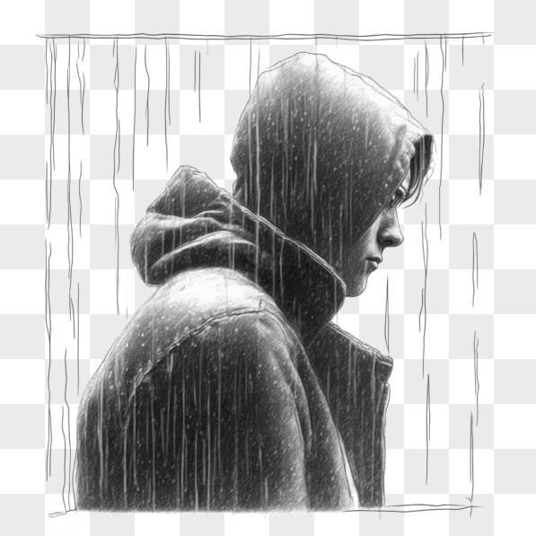 Download Illustration of a Man in the Rain with Hooded Jacket Sketches ...