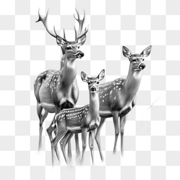 Download Black and White Drawing of Three Deer Standing Together ...
