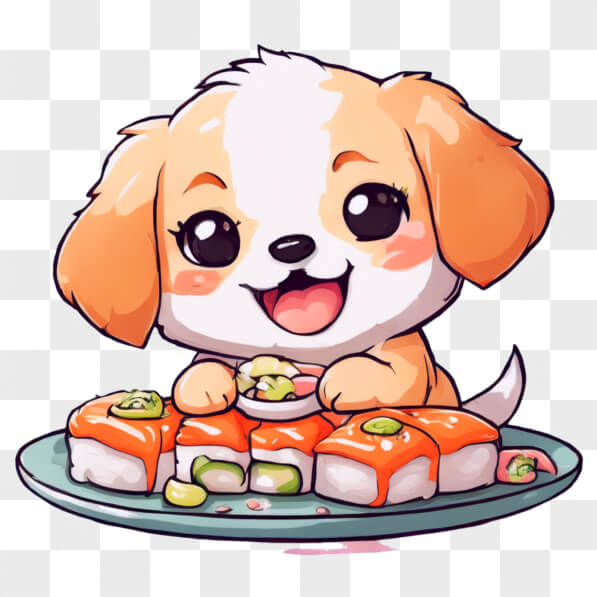 Download Kawaii Dog Eating Sushi Kawaii Online - Creative Fabrica