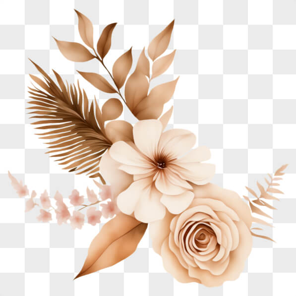 Download Bouquet of Beige Flowers and Leaves PNGs Online - Creative Fabrica