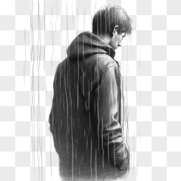 Download Man Standing in Rain Drawing Sketches Online - Creative Fabrica