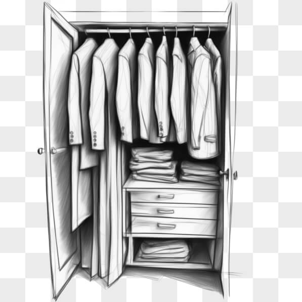 Download Closet with Neatly Arranged Clothes Drawing Sketches Online ...