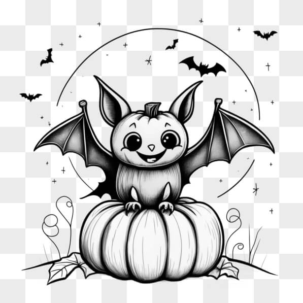 Download Black and White Halloween Drawing of Bat on Pumpkin Sketches ...