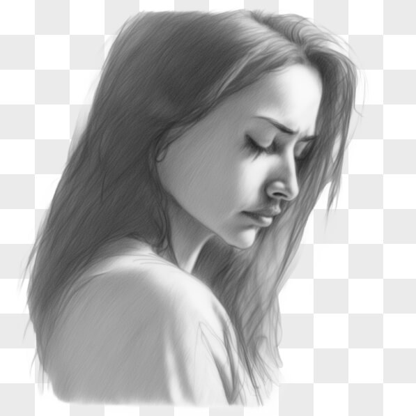 Download Black and White Drawing of a Sad Young Woman Sketches Online ...