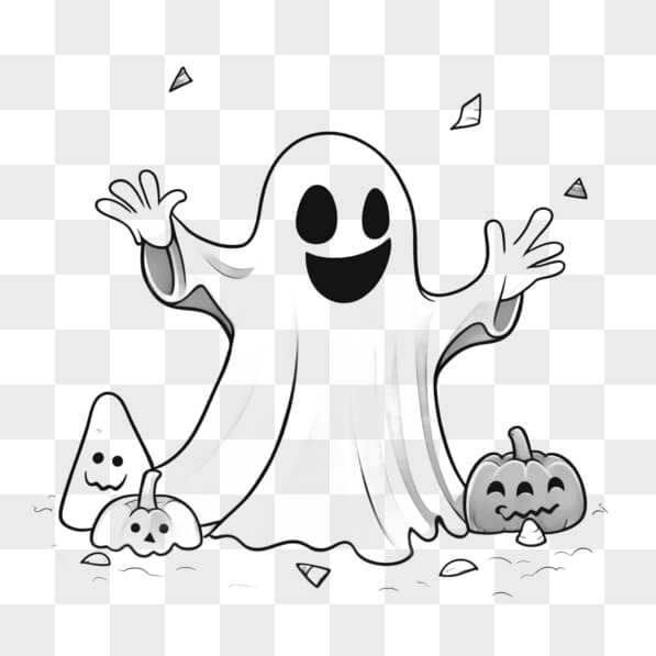 Download Ghost Drawing with Pumpkins for Halloween Sketches Online ...