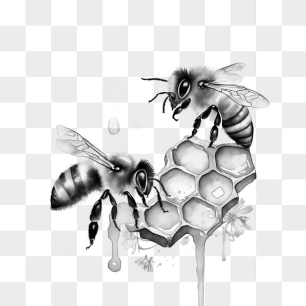 Download Artistic Drawing of Bees on a Honeycomb Sketches Online ...