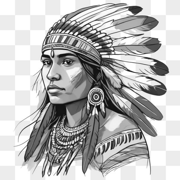 Download Black and White Drawing of a Native American Woman wearing an ...