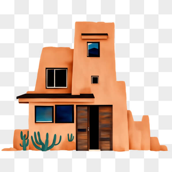 Download Adobe House with Cactus Plants PNGs Online - Creative Fabrica