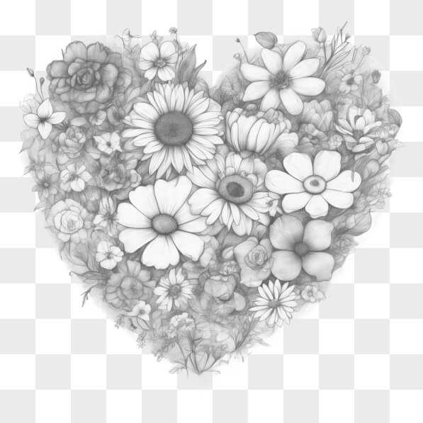 Download Black and White Heart-shaped Flower Drawing Sketches Online ...