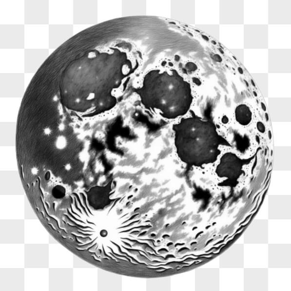 Download Detailed Drawing of the Moon Sketches Online - Creative Fabrica