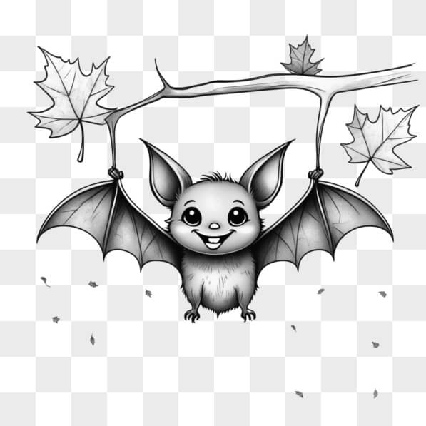 Download Black and White Drawing of a Cute Bat Hanging on a Branch with ...