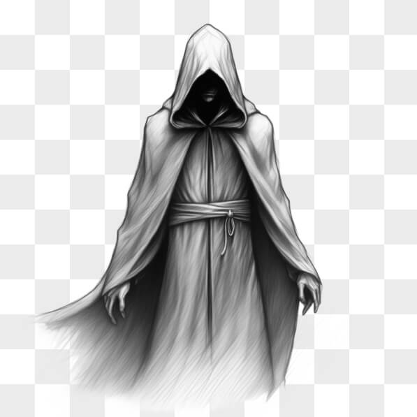 Download Black and White Drawing of an Old Man in a Hooded Cloak ...