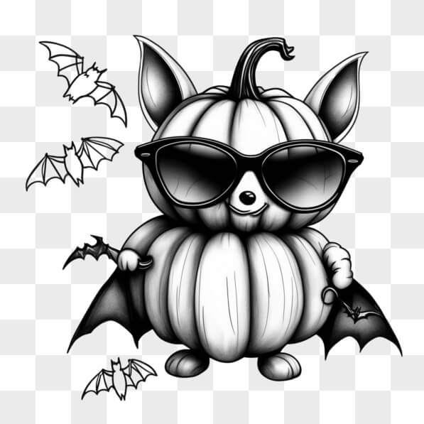 Download Cartoon Pumpkin With Sunglasses And Bats For Halloween Or Holiday Celebrations Sketches