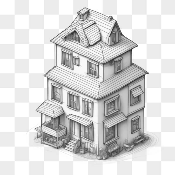 Download Detailed 3D House Drawing Sketches Online - Creative Fabrica