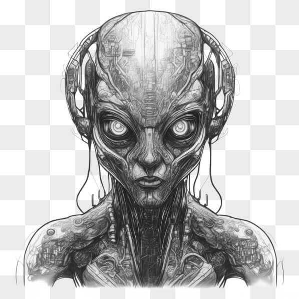 Download Black and White Drawing of a Woman with an Alien-Like Face ...