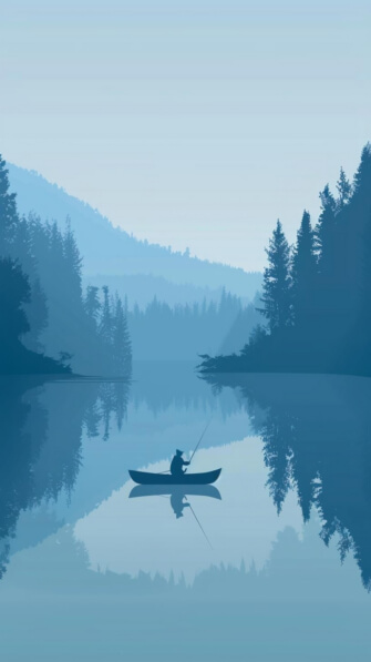 Download Tranquil Scene: Man Fishing in Canoe on Serene Lake ...