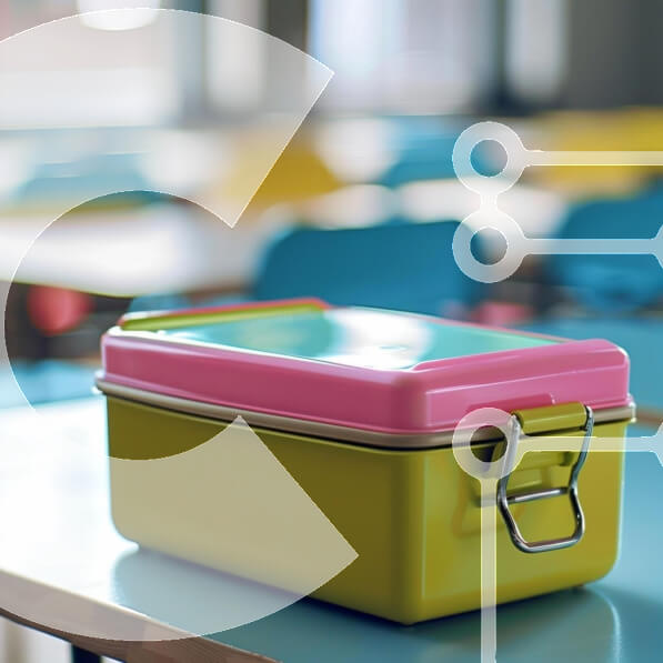 Brightly Colored Lunch Box in an Empty Classroom stock photo | Creative ...