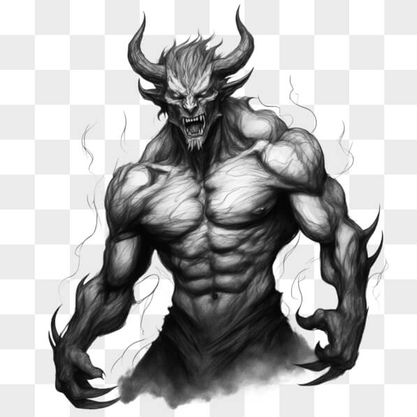 Descarga Dibujo en Blanco y Negro de un Demonio Enojado con Cuernos ...