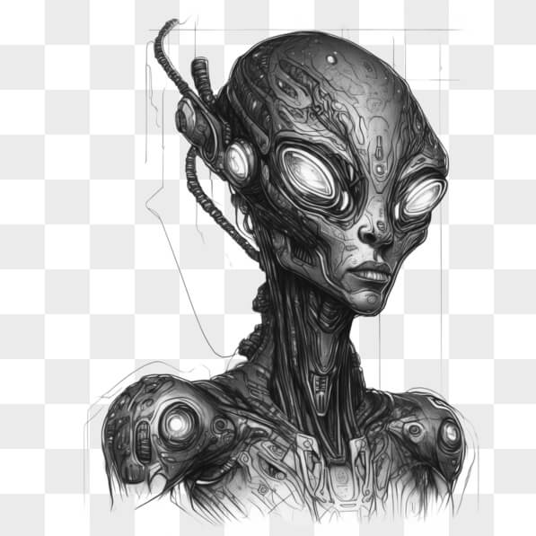 Download Alien Woman's Face with Futuristic Technology Sketches Online ...