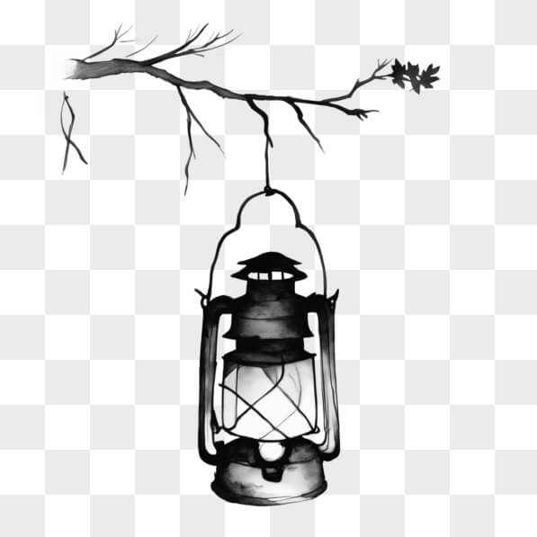 Download Black and White Lantern Drawing on Tree Branch Sketches Online ...