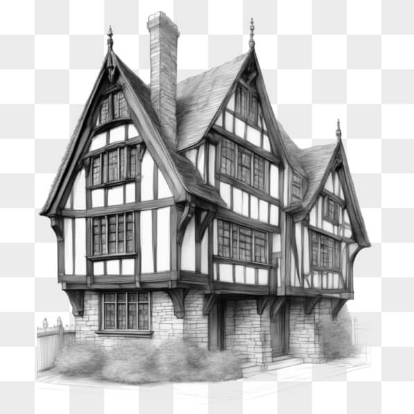 Download Black and White Drawing of an Old Tudor House Sketches Online ...