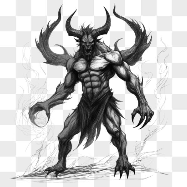 Download Black and White Demon Art Sketches Online - Creative Fabrica
