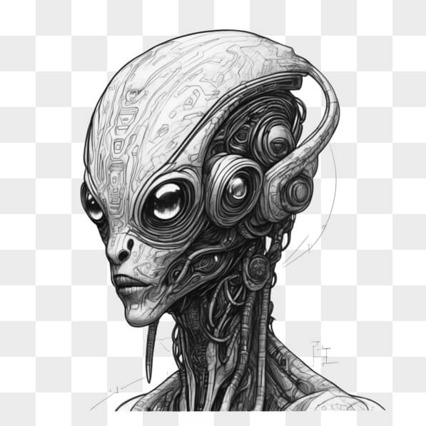 Download Black and White Woman Drawing with Alien-Like Face Sketches ...