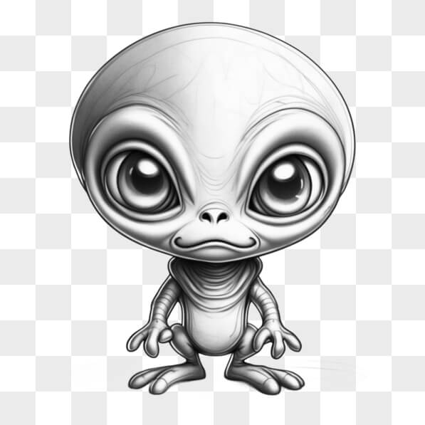 Download Black and White Drawing of a Small Alien with Big Eyes ...