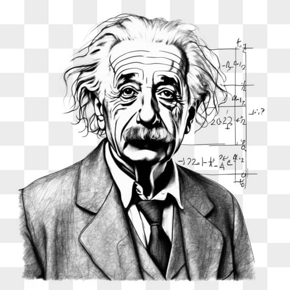 Download Black and White Drawing of Albert Einstein with Mathematic ...