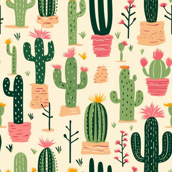 Download Seamless Cactus Plant Pattern on Beige Background Patterns ...