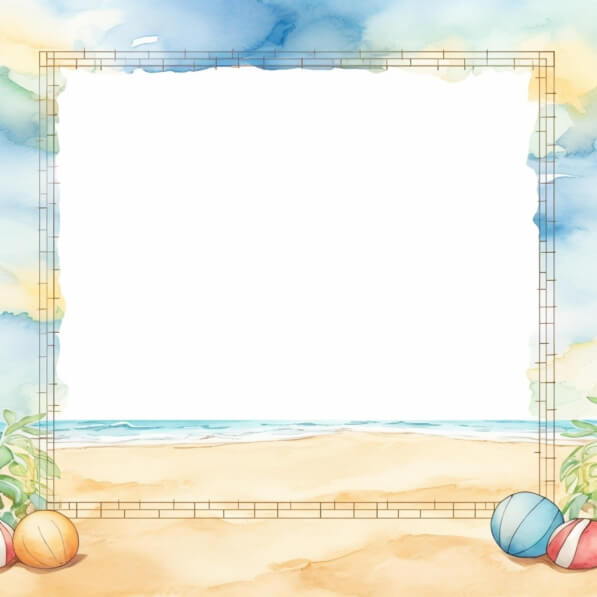 Download Watercolor Frame with Beach Balls and Sand on a Beach ...