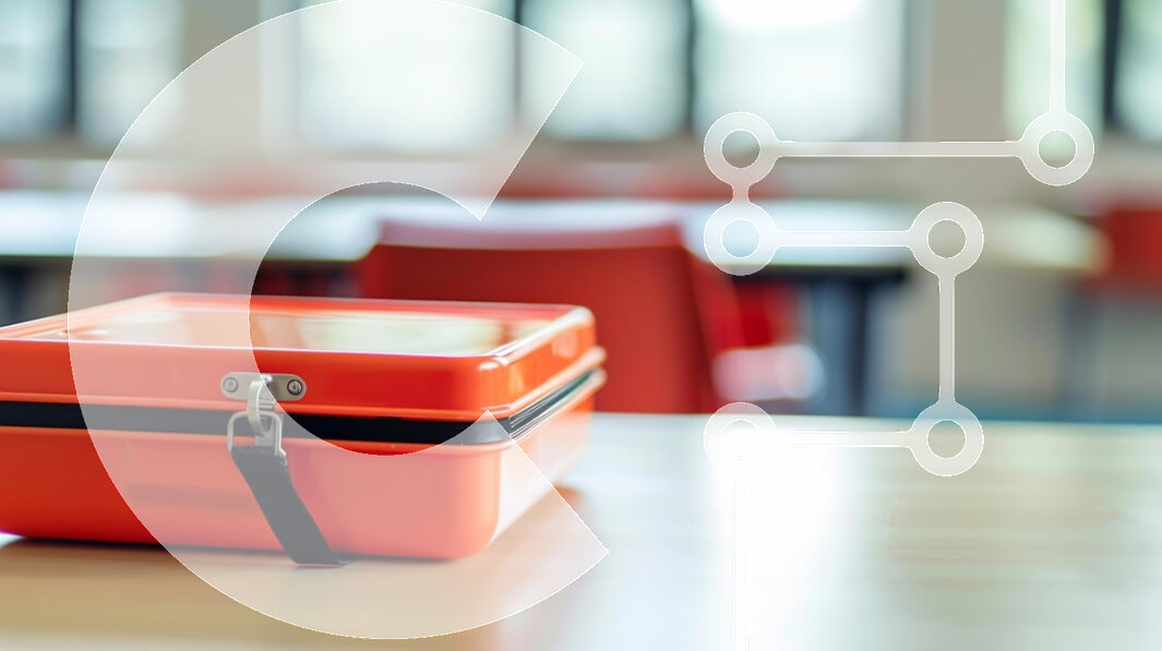 Orange Lunch Box on Wooden Table stock photo | Creative Fabrica