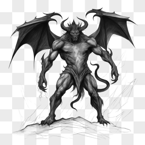 Download Black and White Undead Demon with Wings on Rocks Sketches ...