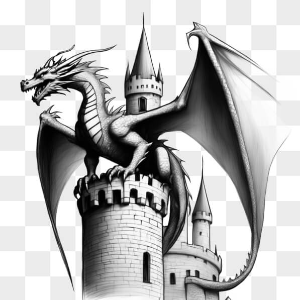 Download Dragon on an Old Castle Sketches Online - Creative Fabrica