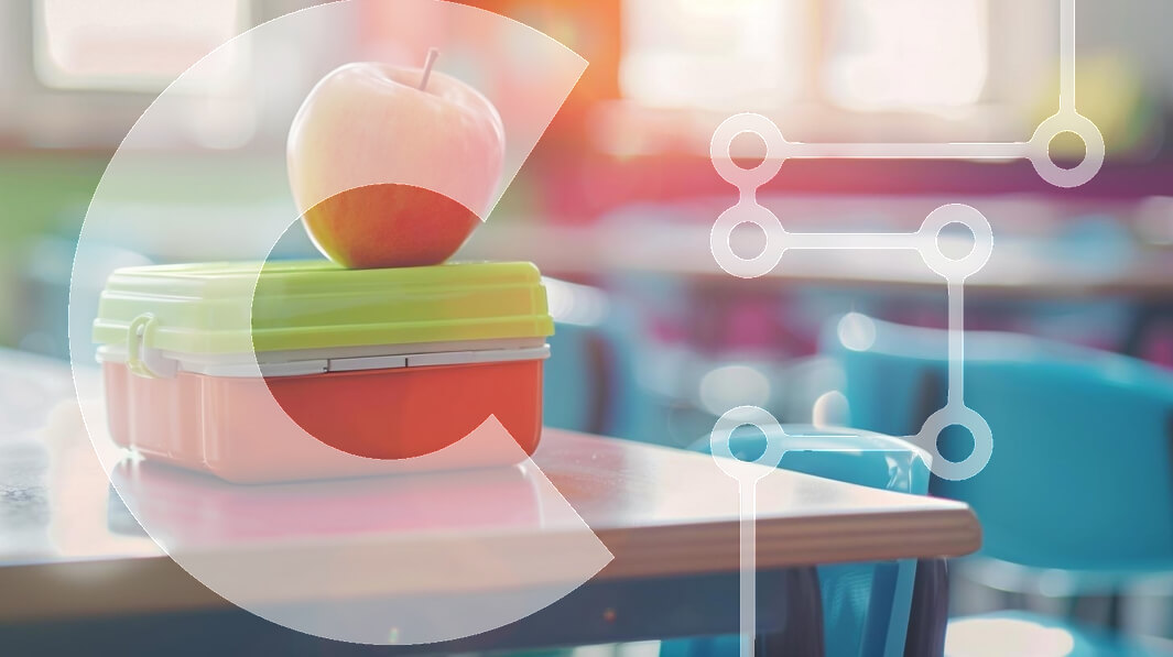 School Classroom Setting with Lunch Box and Students stock photo ...