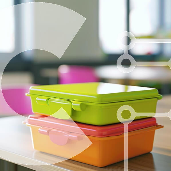 Colorful Lunch Boxes in an Educational Environment stock photo ...