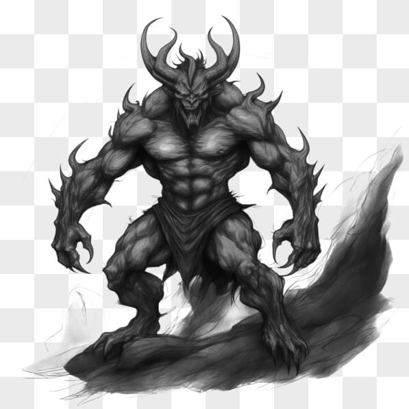 Download Detailed Black and White Drawing of Undead Creature with Large ...