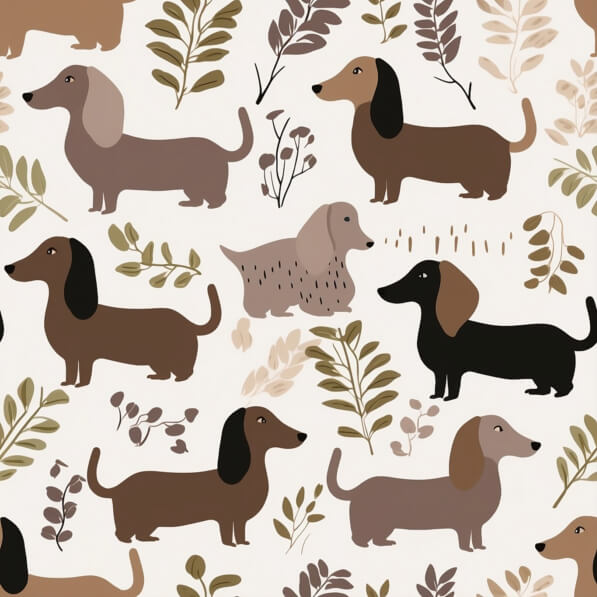 Download Seamless Dachshund Dog Pattern with Leaves Patterns Online ...