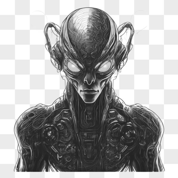 Download Alien Man Drawing with Large Eyes and Horns Sketches Online ...
