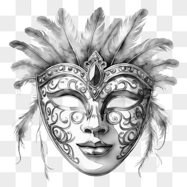 Download Black and White Venetian Mask with Feathers Sketches Online ...